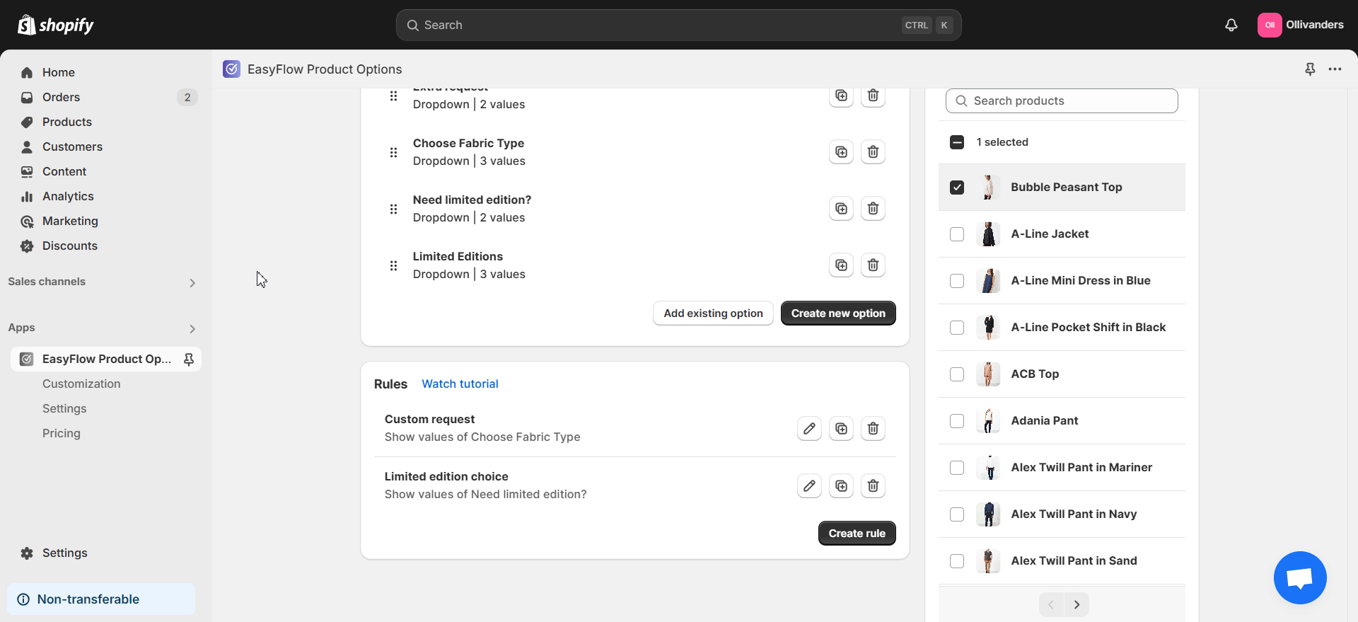 How to Show or Hide Options Based on Customer Selection with Rules in EasyFlow? - EasyFlow